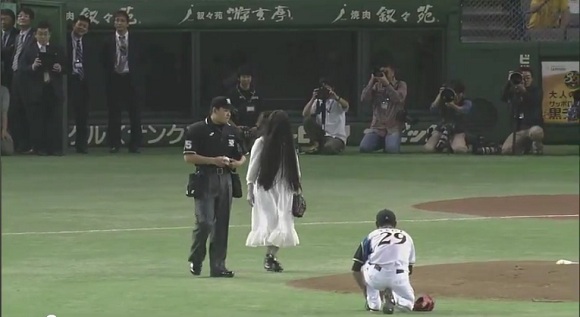 Horror meets baseball – Sadako delights fans with guest appearance at ...