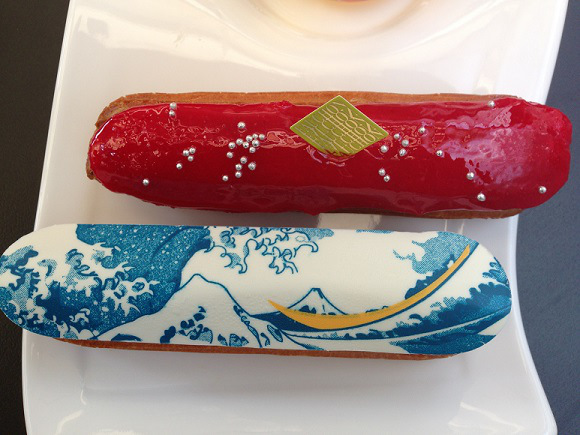 Artistic éclairs featuring Japanese woodblock print by Hokusai ...