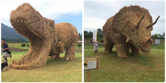 These giant straw dinosaurs would probably rip any straw man to shreds ...