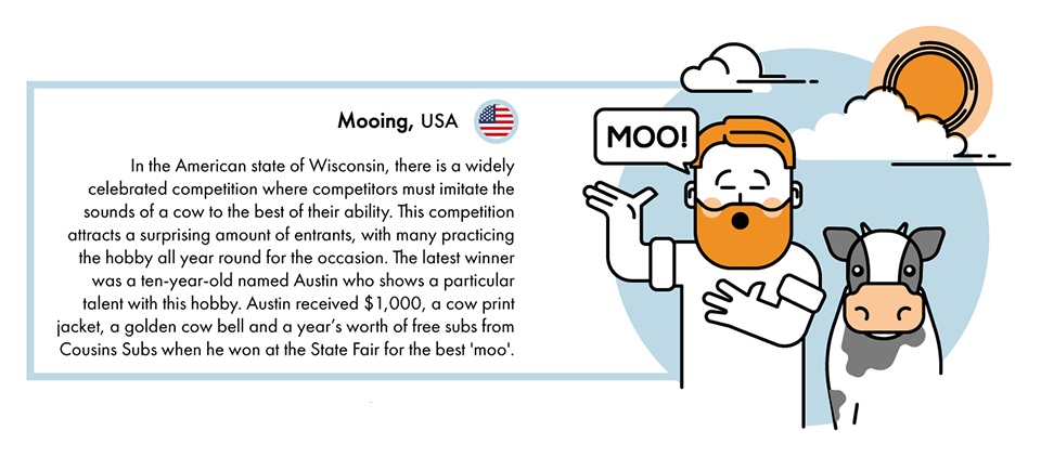 From mooing to collecting bellybutton lint: 15 of the world’s weirdest ...