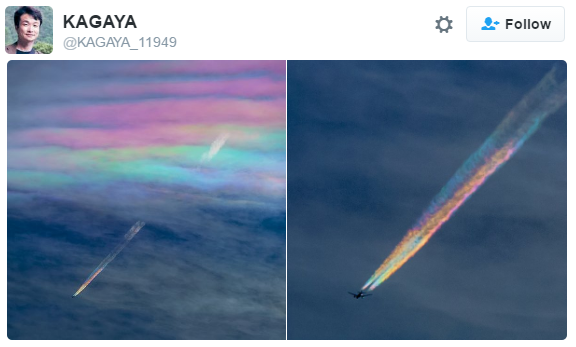 Contrails + just the right conditions = A rainbow picture for the ages ...