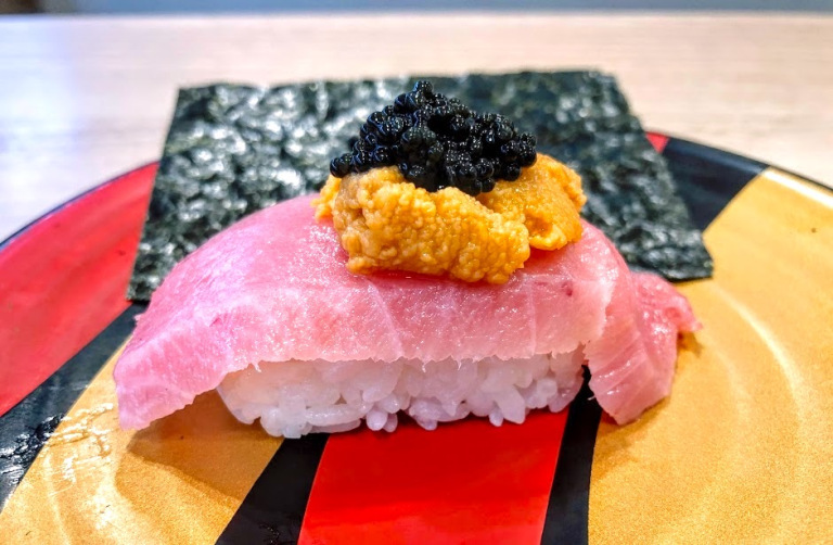 We try a rotating sushi chain’s super high-quality 3-layer caviar, sea ...