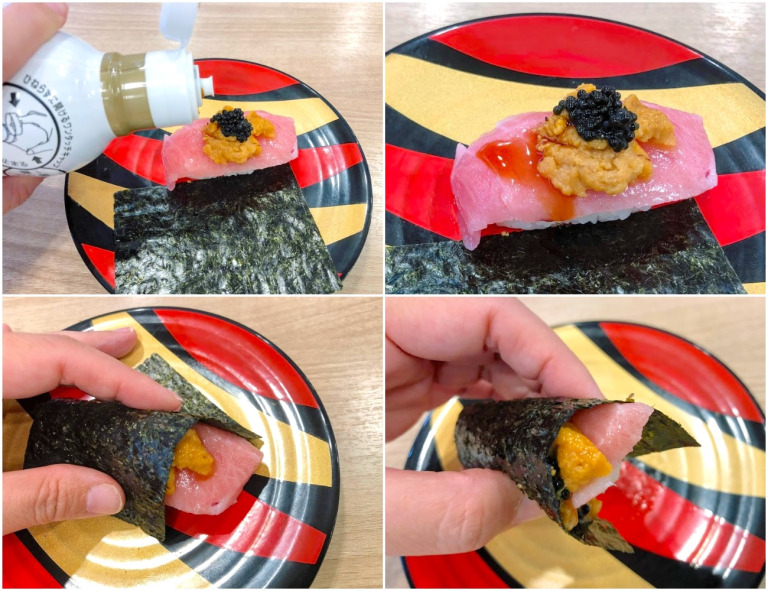 We try a rotating sushi chain’s super high-quality 3-layer caviar, sea ...