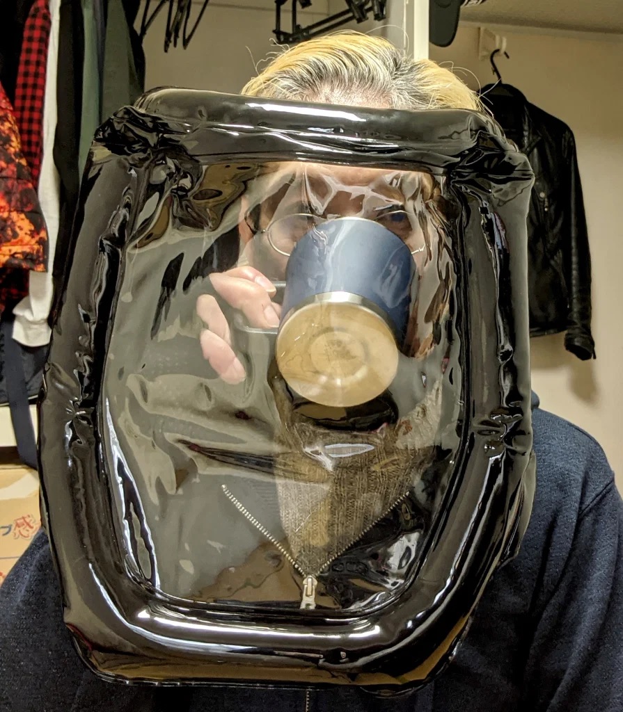 Japan’s crazy Air Shield face shield gets strapped to Mr. Sato’s head ...