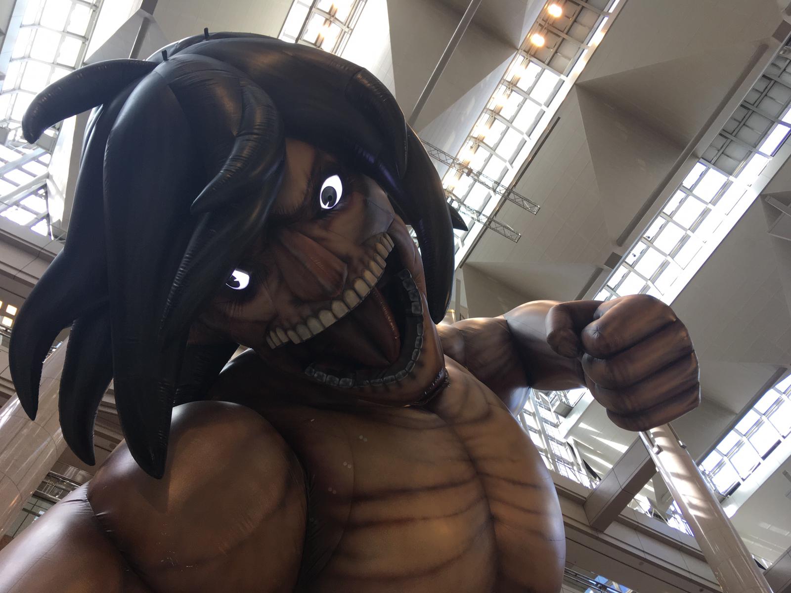 Gigantic Attack on Titan anime titan appears at shopping mall in Japan ...