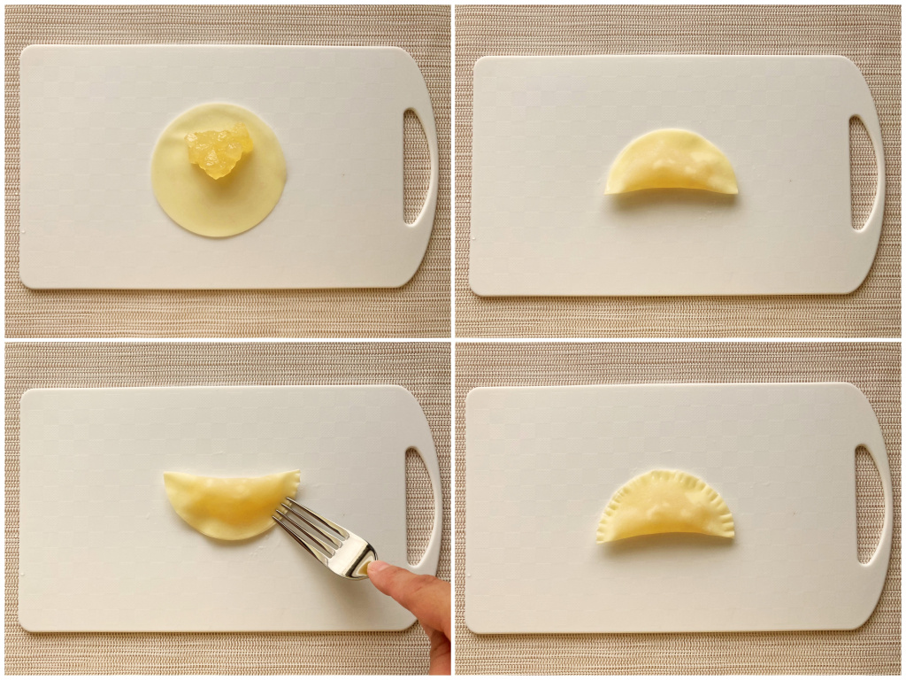 We made pan-fried and baked mini apple pies using gyoza dumpling ...
