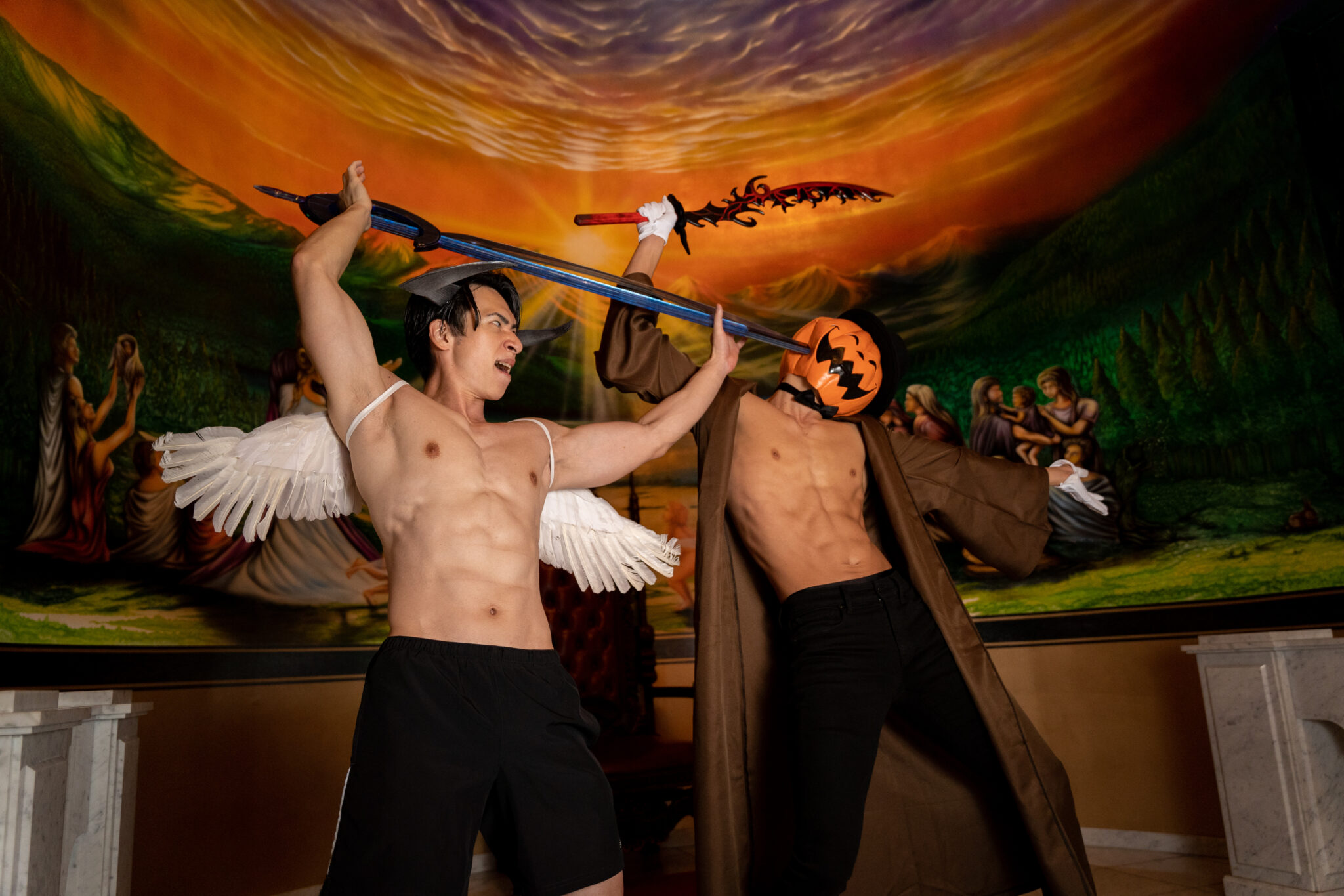 Japanese macho man stock photo site adds epic battle scene between buff ...