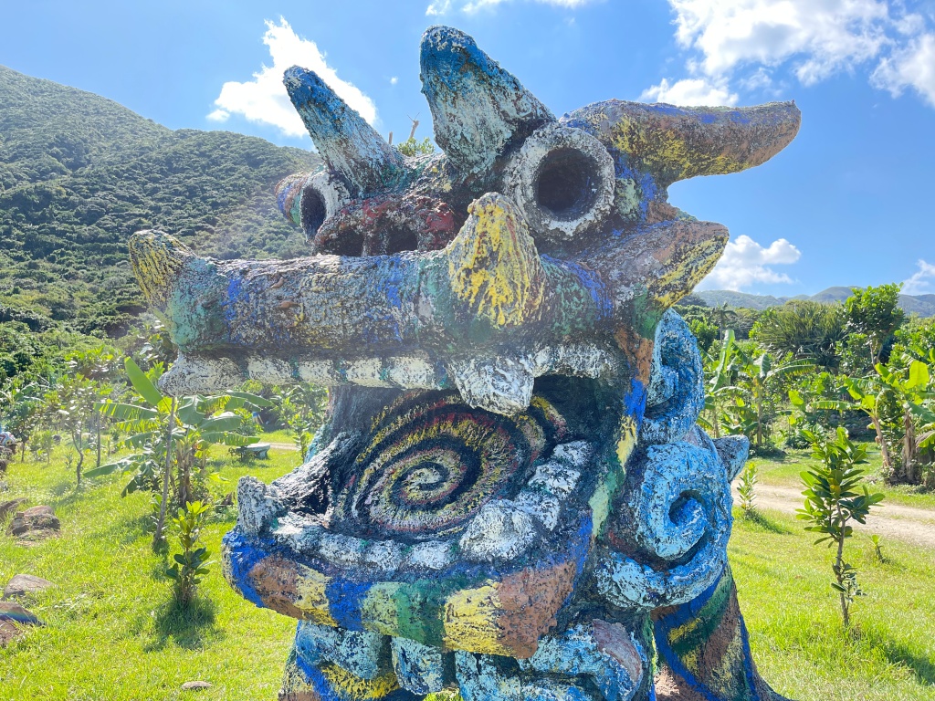 We soak in the island scenery and so many shisa statues at this ...