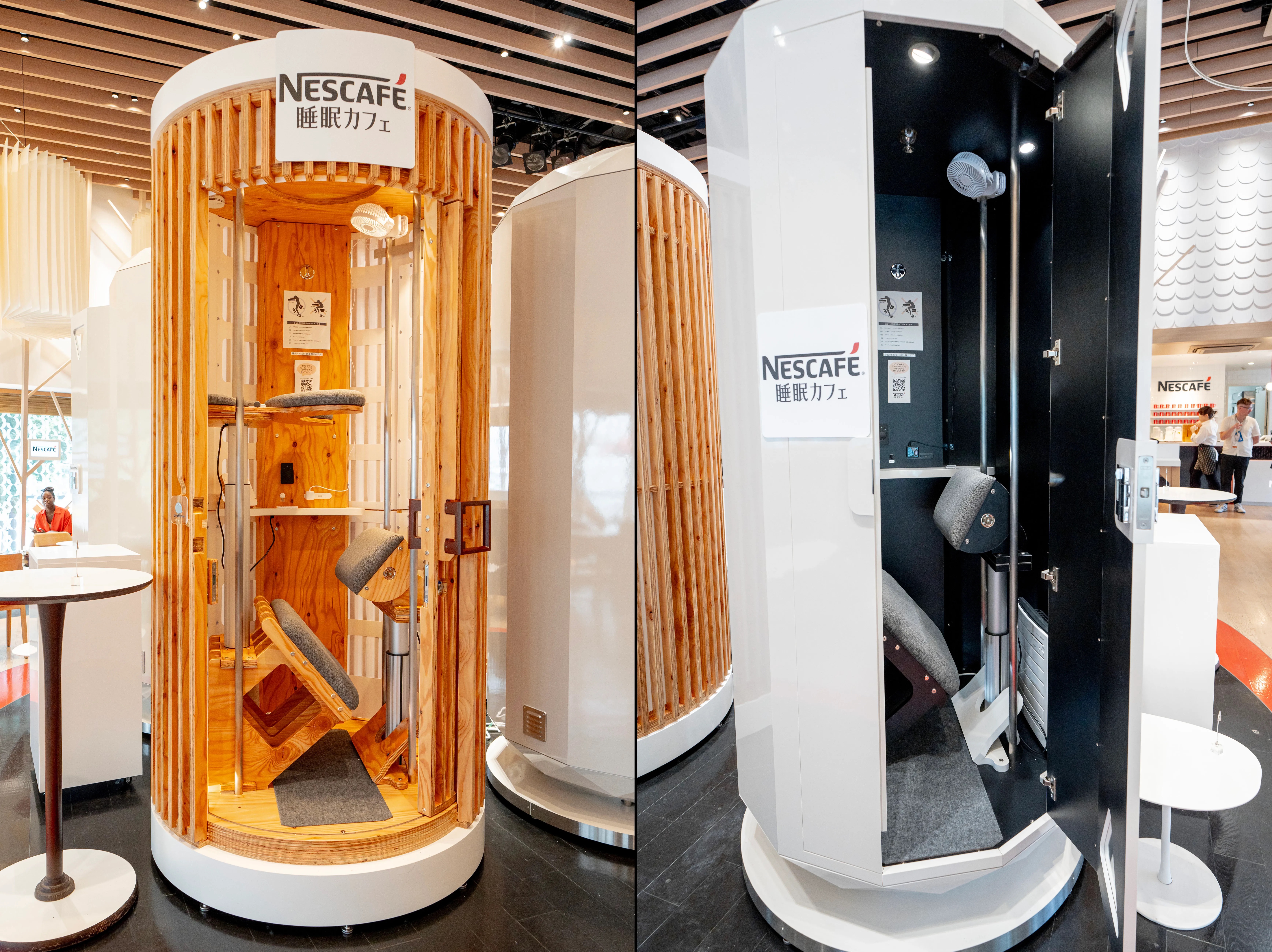 We take a giraffe nap in a standing sleep pod at a cafe in Tokyo ...