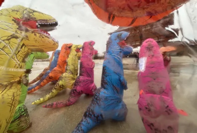 Japan’s first Dinosaur Race features T. rexes flopping their way across ...