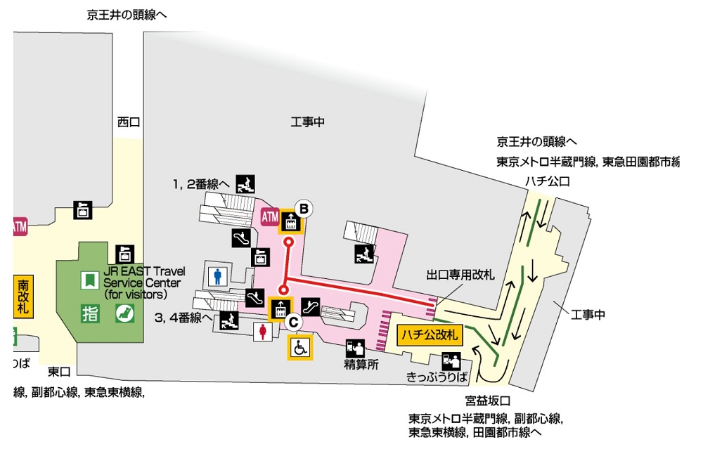 Shibuya Station’s Hachiko Gate and Yamanote Line stairway locations ...