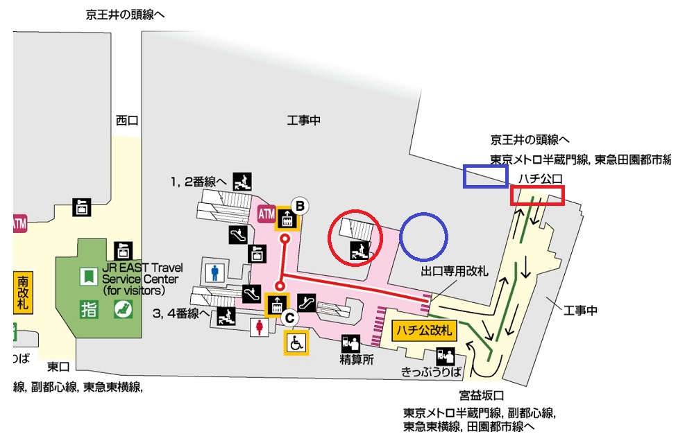 Shibuya Station’s Hachiko Gate and Yamanote Line stairway locations ...